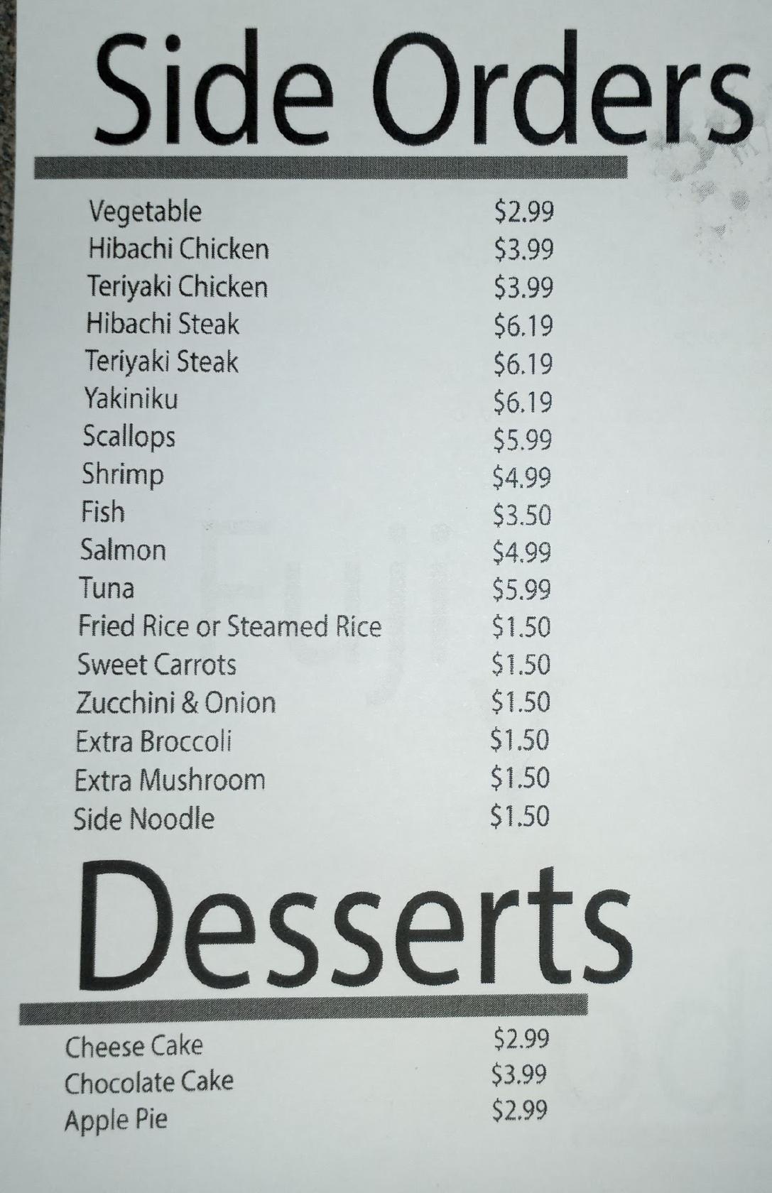 Menu at Fuji Express fast food, Columbus