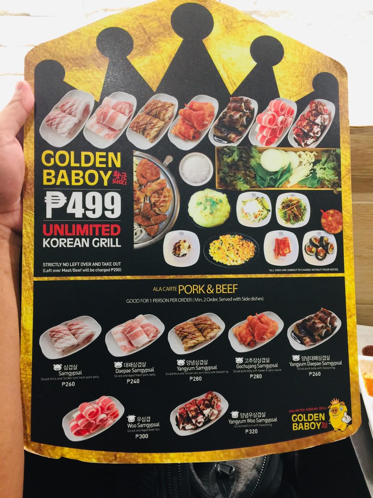 Menu at Golden Baboy - Morayta restaurant, Manila, 884 Nicanor Reyes St