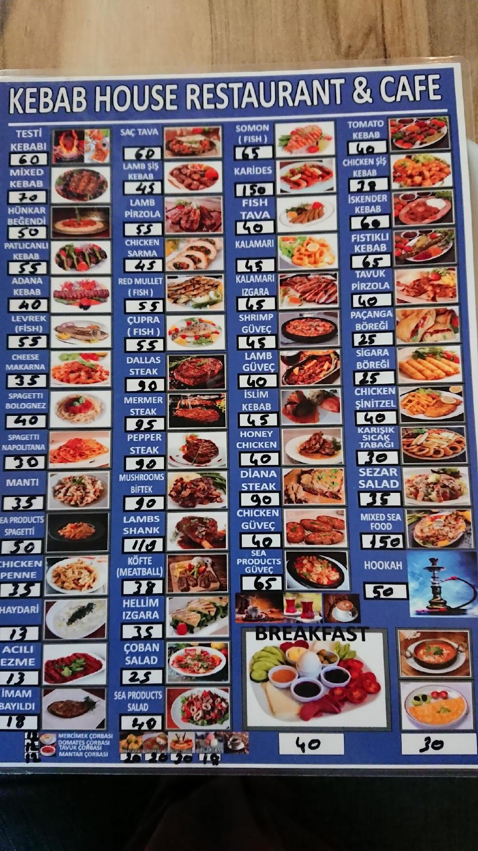 Menu at Kebab House Restaurant and Cafe, Istanbul