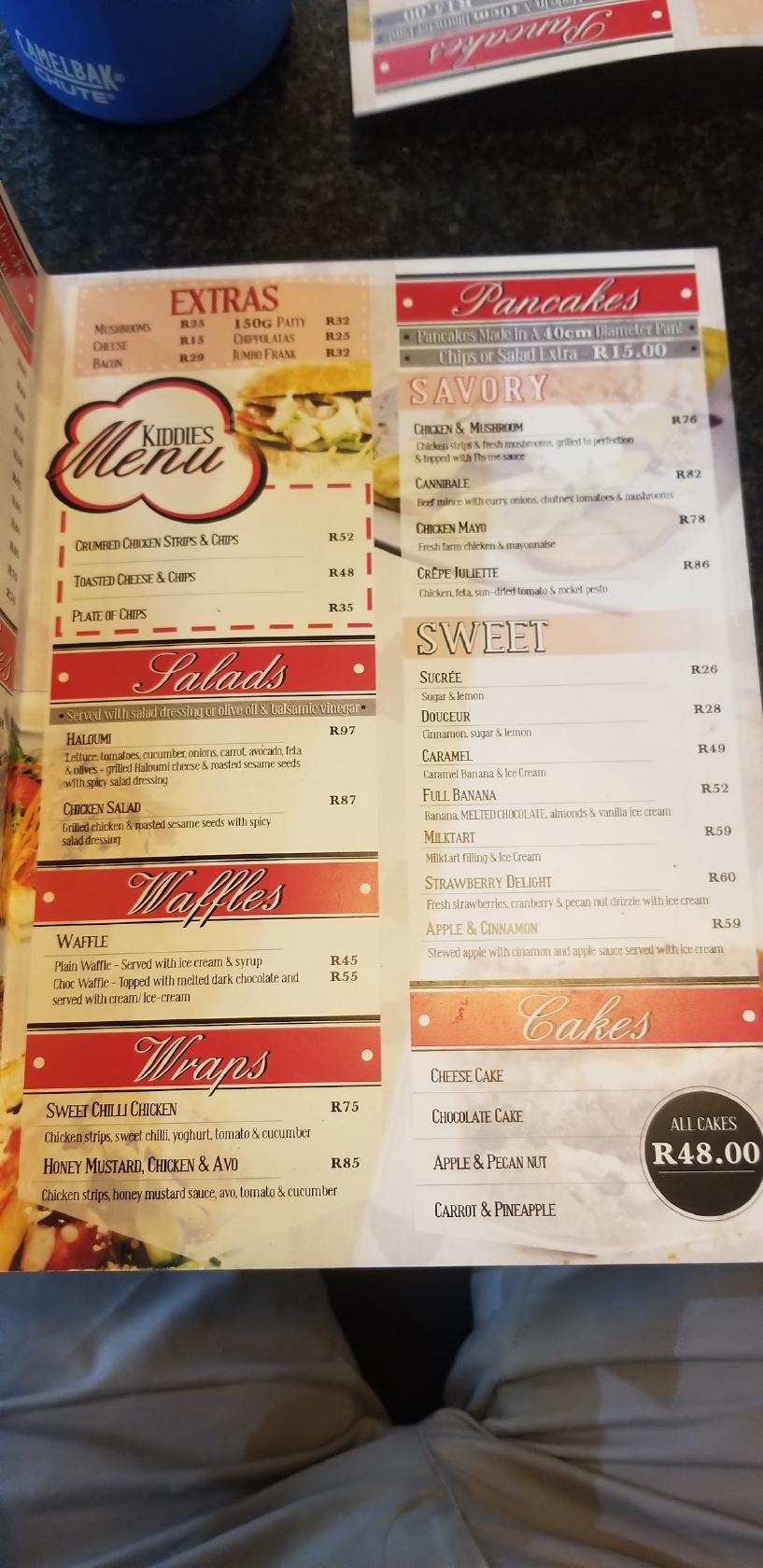 Menu at L'Opera cafe, Knysna, 37 Main Rd