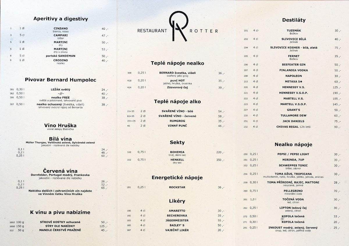 Menu at Restaurant Rotter, Uherske Hradiste