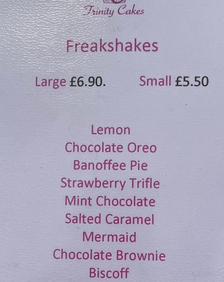 Menu at Trinity Cakes coffee house, Brixham