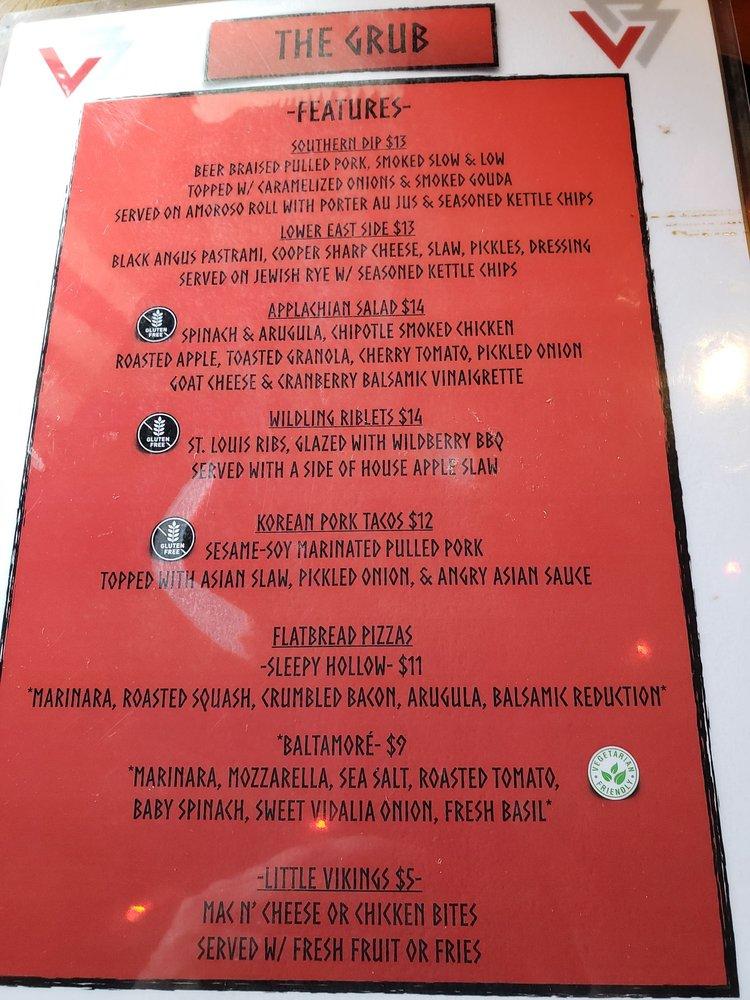Menu at Valhalla Brewing Co pub & bar, Elkton