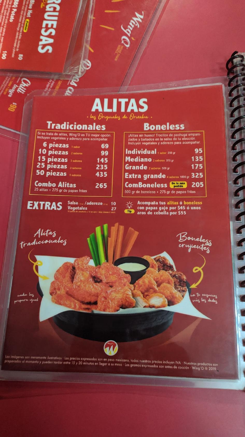 Carta del restaurante Wing'O Río Blanco, Río Blanco, Plaza Río Avenida ...