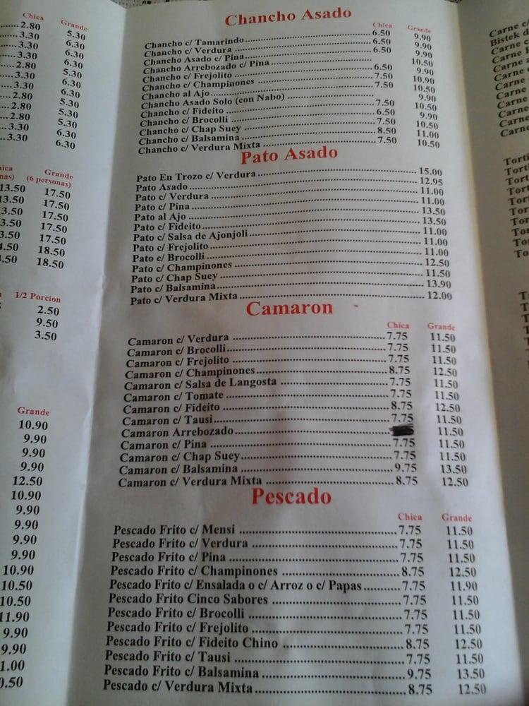 Menu at Chifa Jade restaurant, Paterson