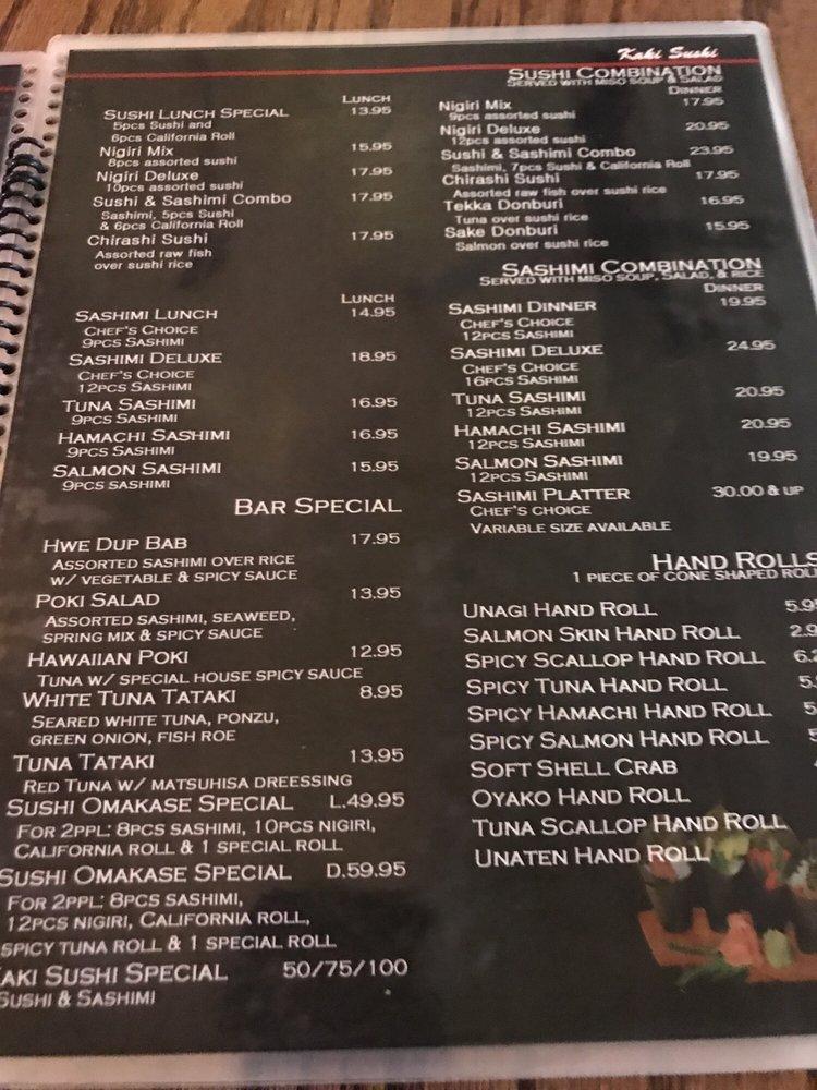 Menu at Kaki Sushi restaurant, Pleasanton