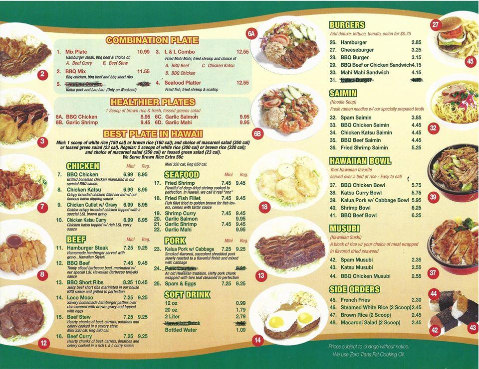Menu at L&L Hawaiian Barbecue, Calcium