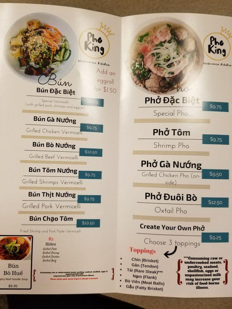 Menu at Phở King Vietnamese Kitchen restaurant, Las Vegas