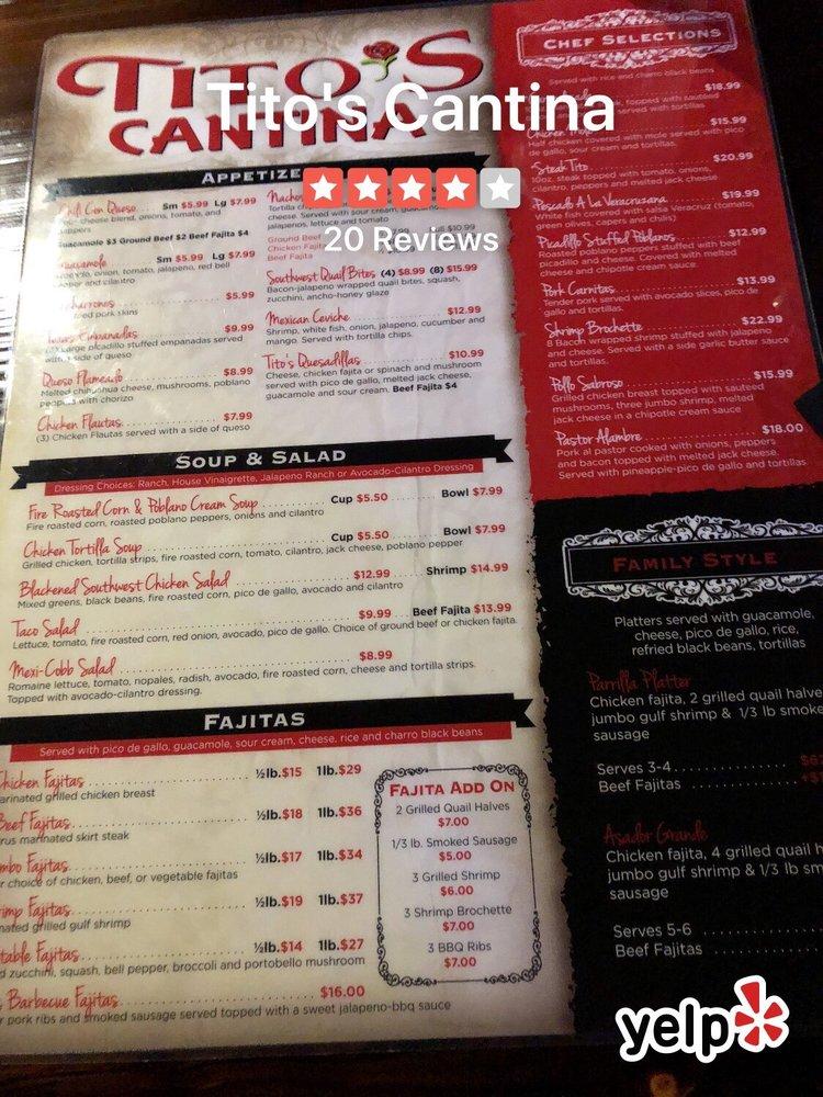 Carta del restaurante Tito's Cantina, Cypress