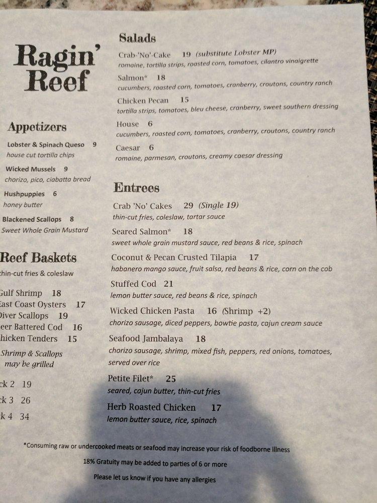 Menu at ragin' reef restaurant, Frederick, 506 E Church St