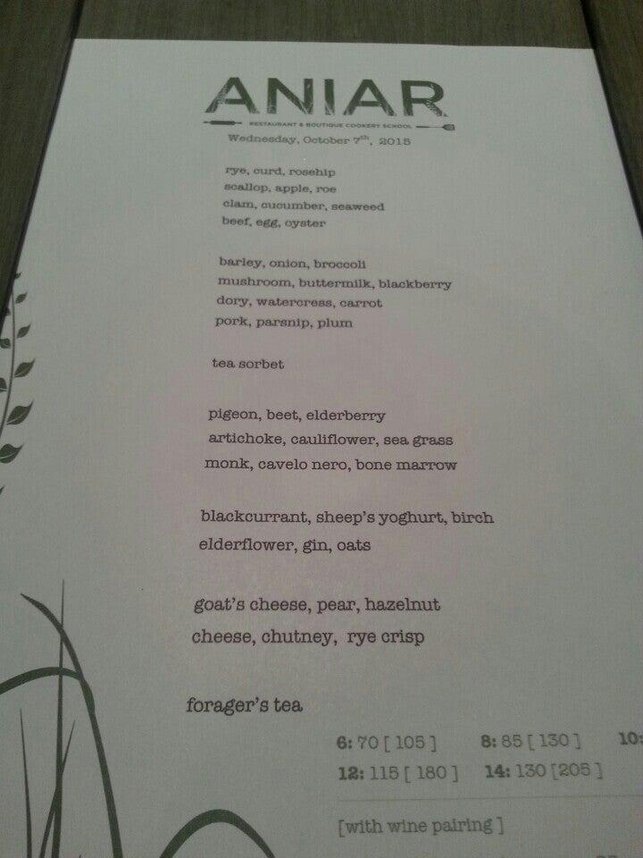 Menu at Aniar Restaurant & Boutique Cookery School, Galway