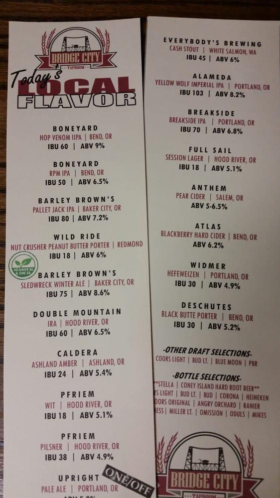 Menu at bridge city taproom pub & bar, Portland, 620 SE 122nd Ave