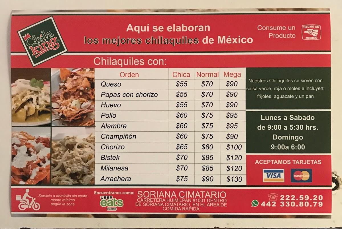 Carta del restaurante Chilaking Soriana Cimatario, Santiago del Querétaro