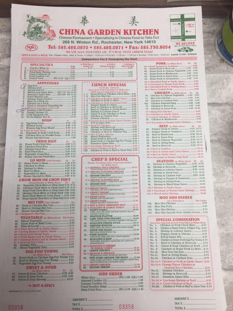 Menu at China Garden Kitchen restaurant, Rochester, 268 Winton Rd N