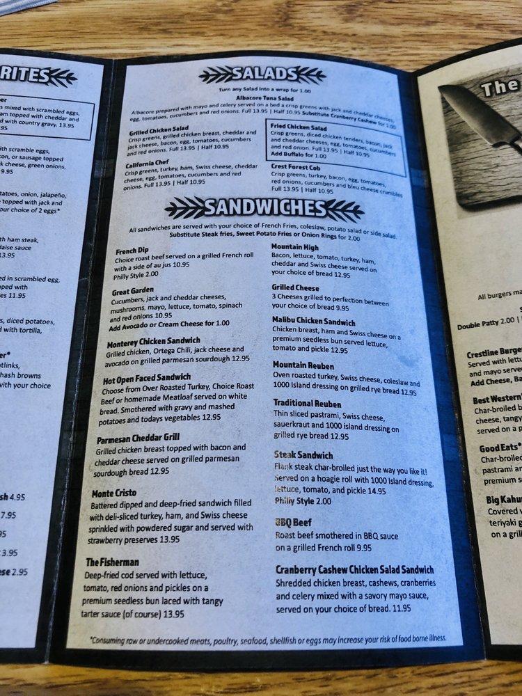 Menu at Crestline Cafe, Crestline, Lake Dr