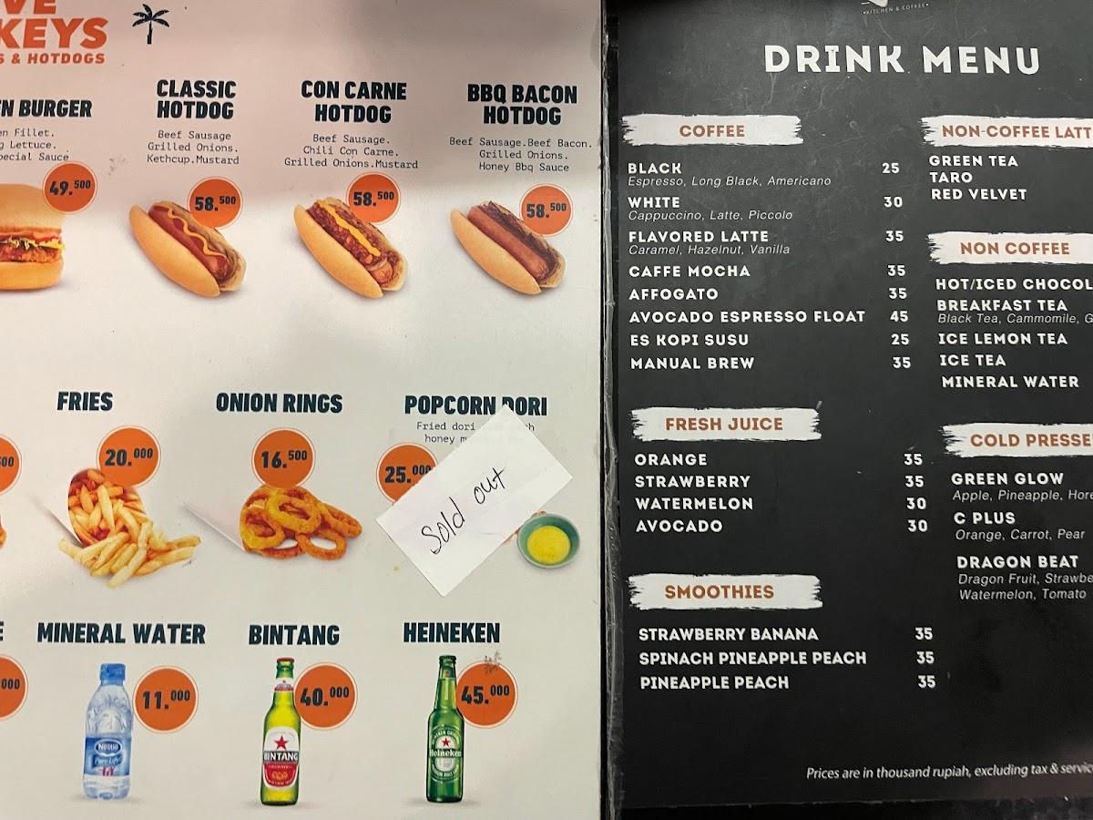 Menu at Five Monkeys Burger - Panglima Polim restaurant, South Jakarta