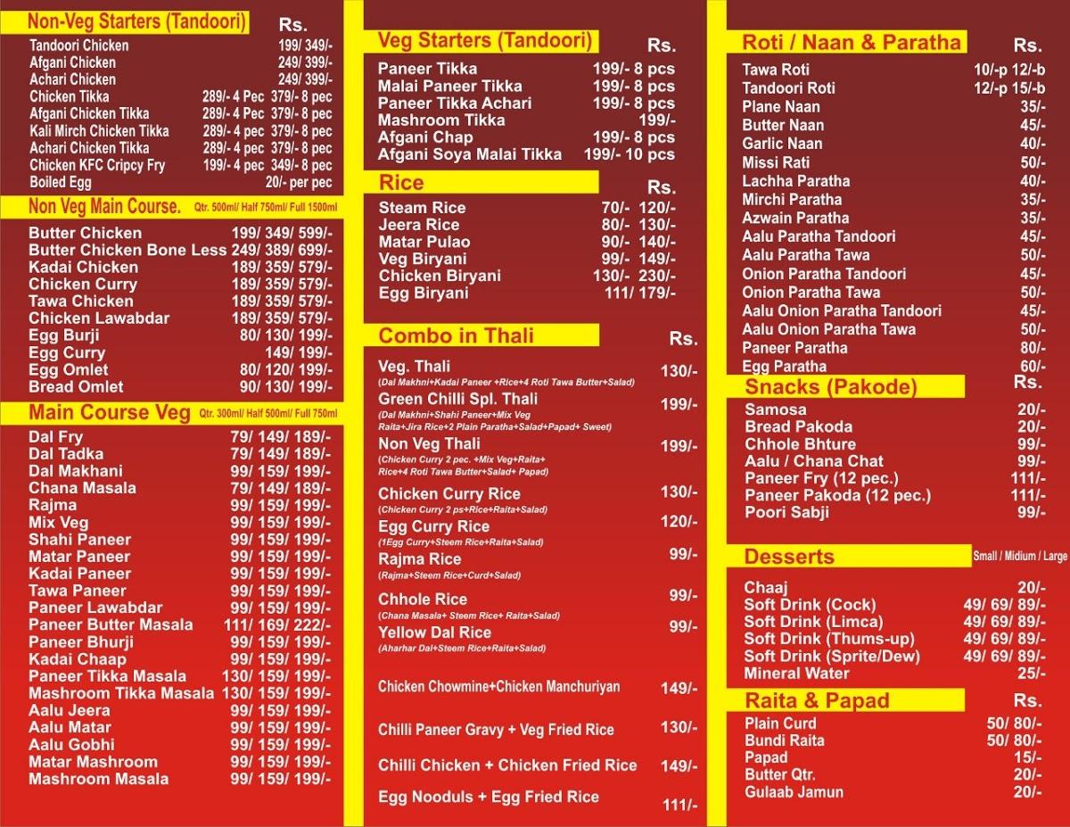 Menu at Green Chilli Food And Cafe, Gurugram