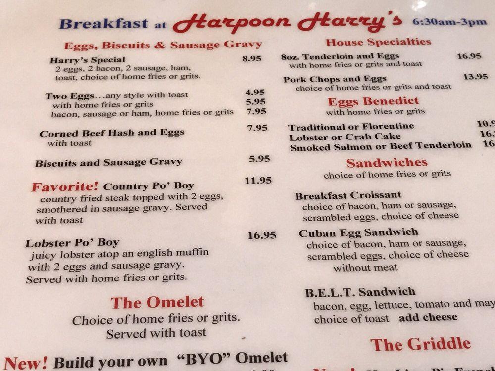 Menu at Harpoon Harry's restaurant, Key West