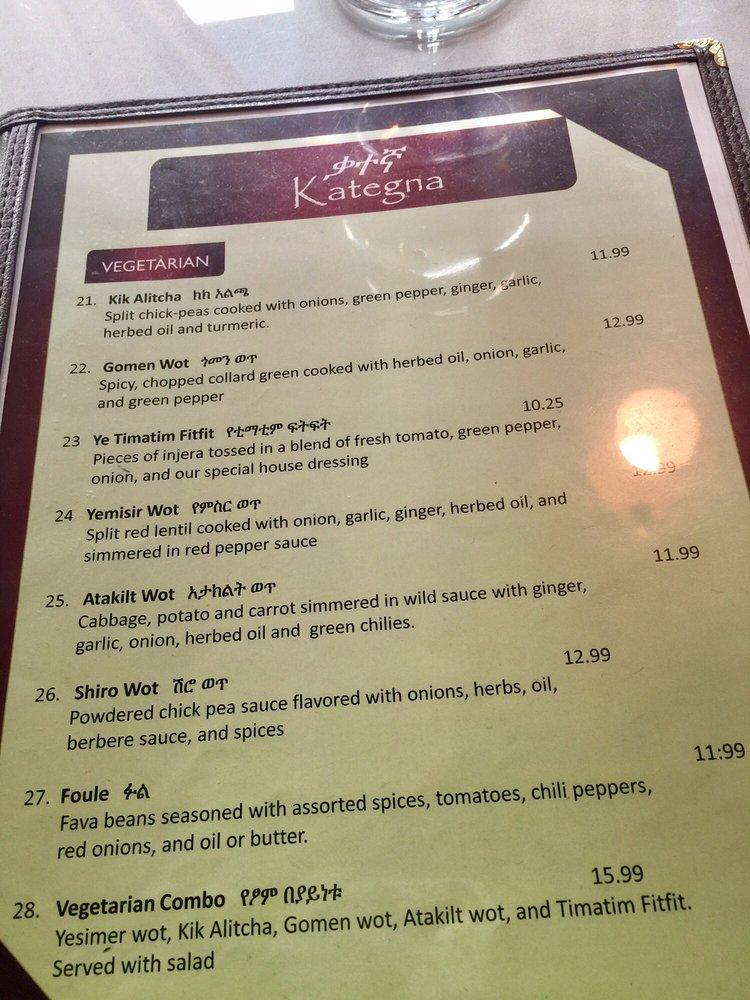 Carta de Kategna Ethiopian Restaurant, San Jose