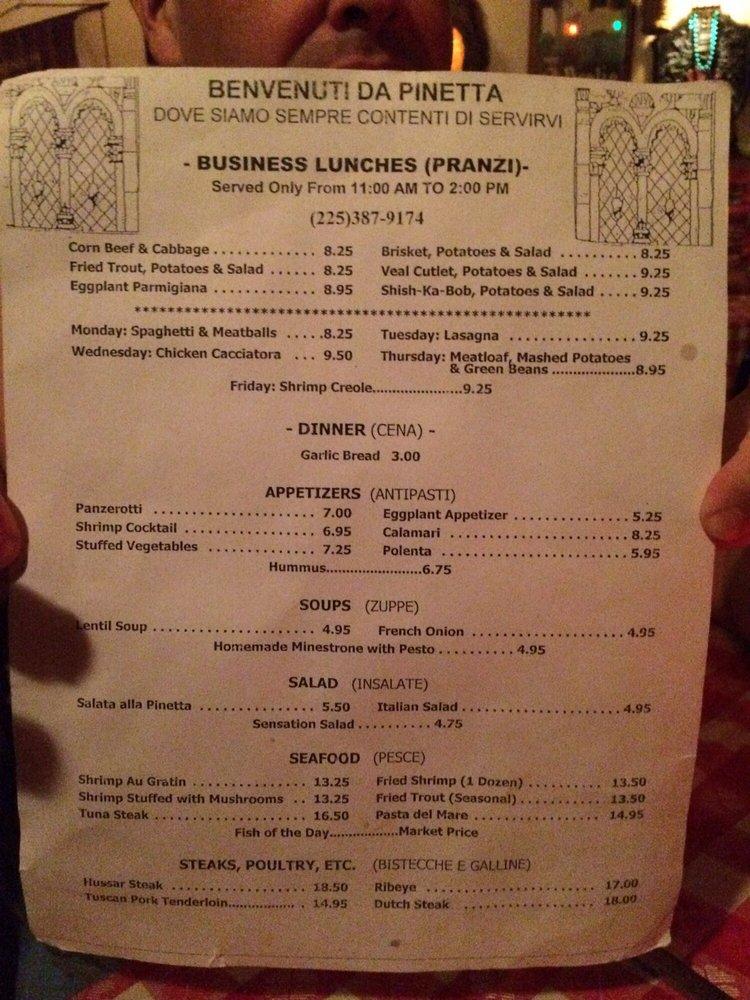 Menu at Pinetta's European Restaurant, Baton Rouge