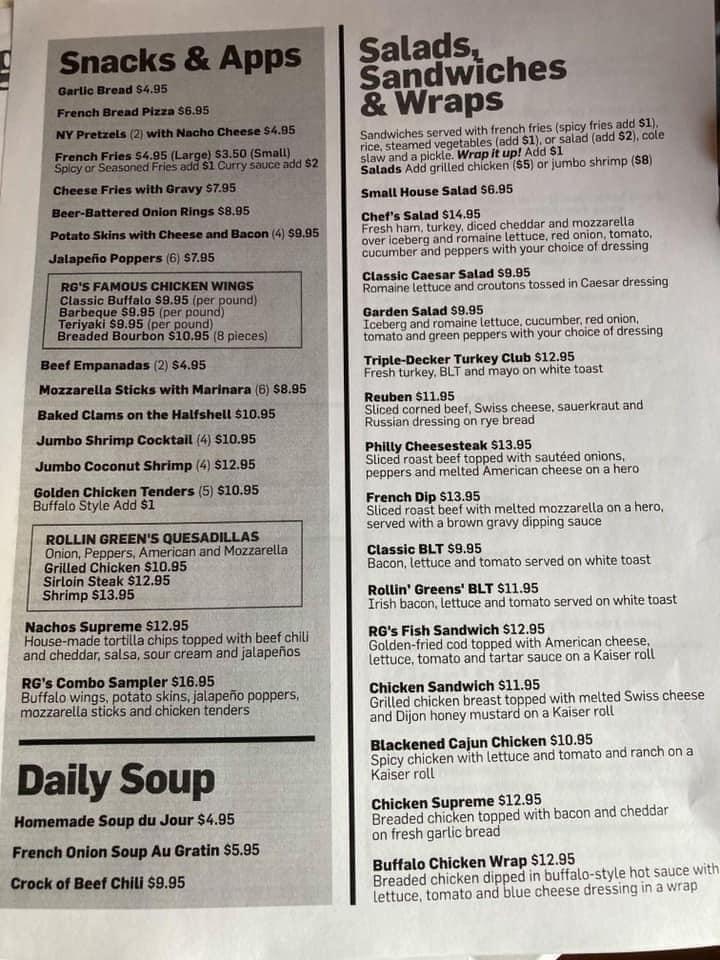 Menu at Rollin' Greens pub & bar, New York City