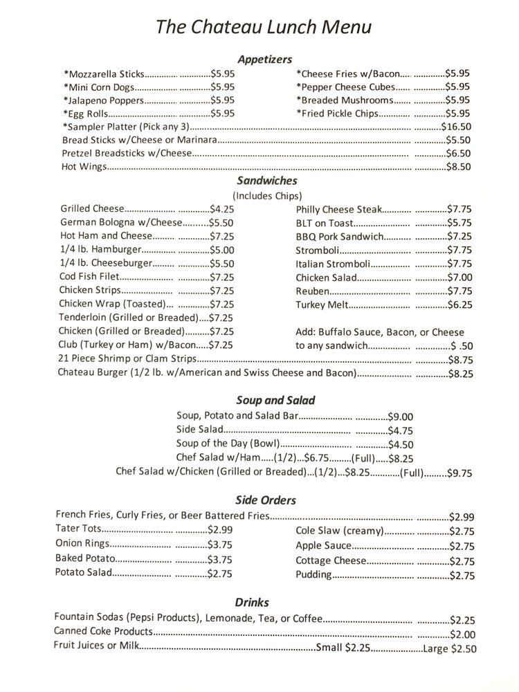 Menu at The Chateau pub & bar, Mariah Hill