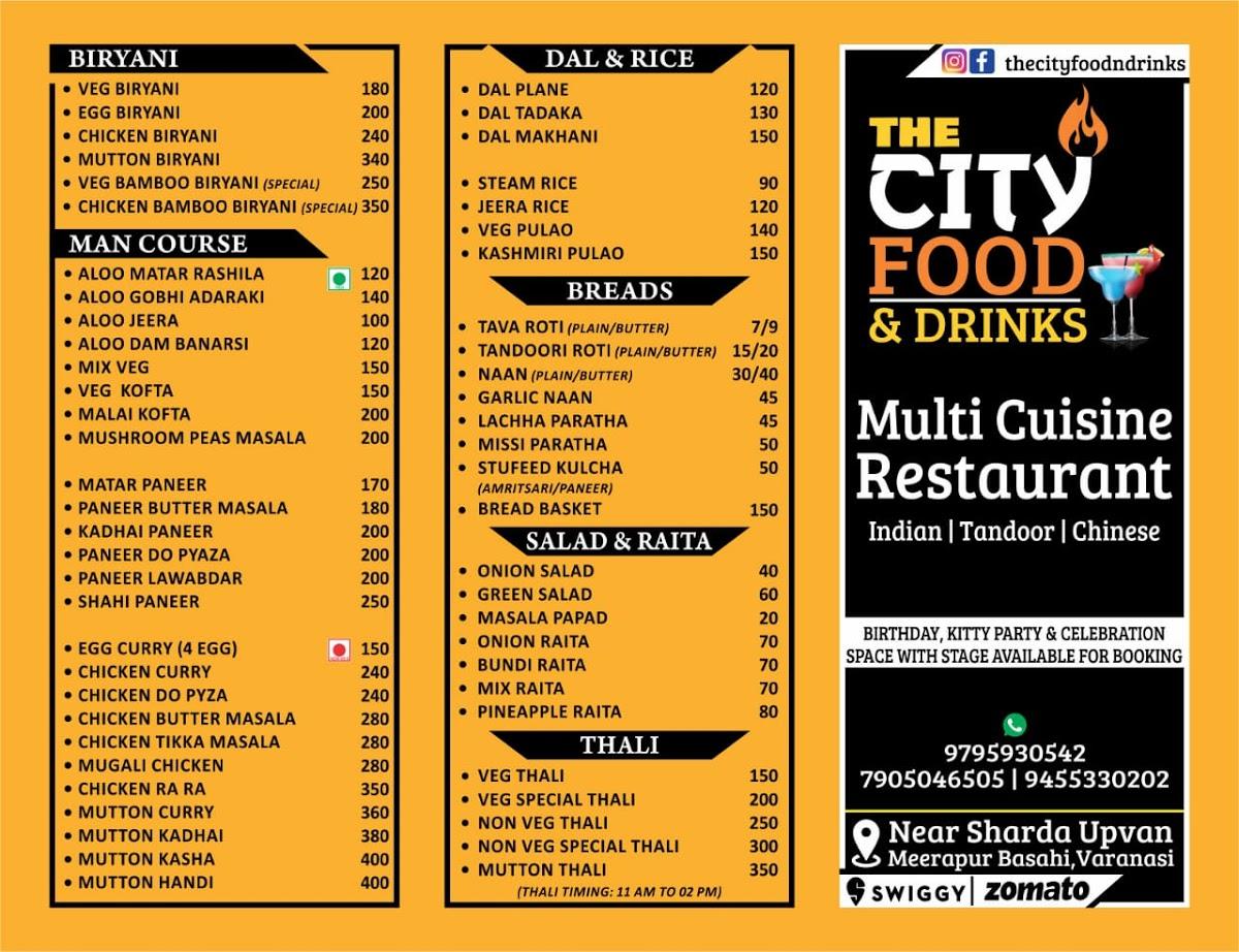 Menu at The City Food & Drink: Restaurant, Varanasi