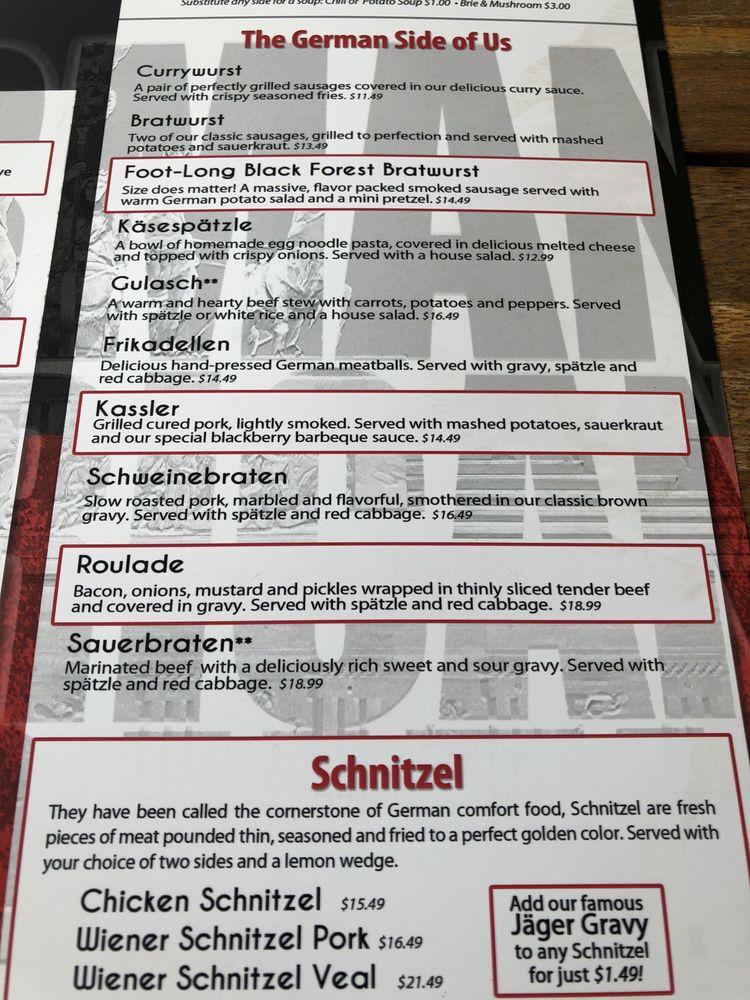Menu at Wunderbar German Kitchen & Biergarten, Davie, Volunteer Rd
