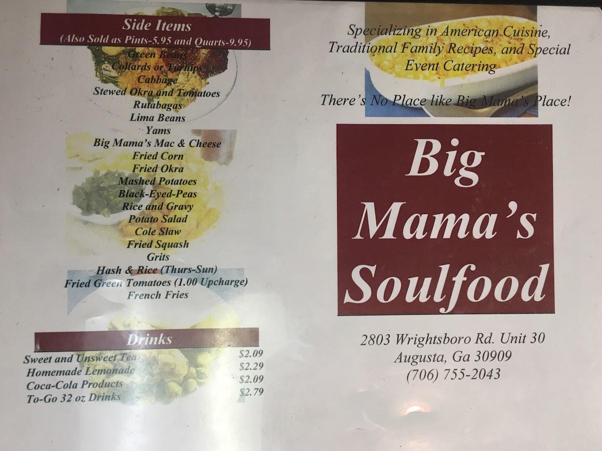 Menu at Big Mama's Soul Food desserts, Augusta