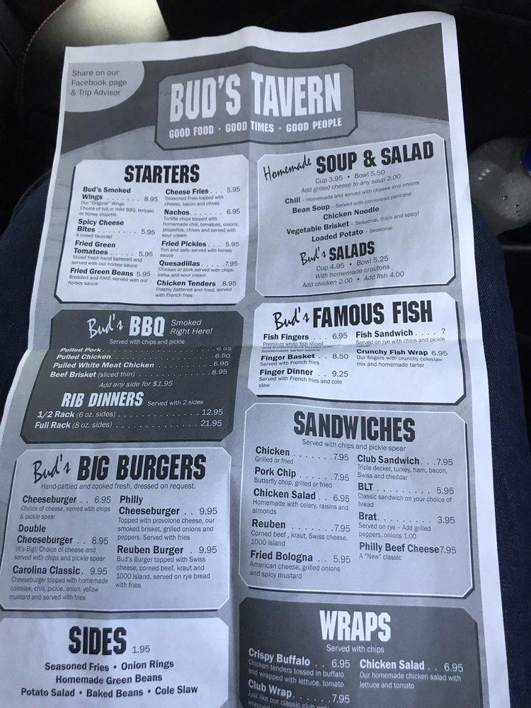 Menu at Bud's Tavern pub & bar, Louisville, Dixie Hwy