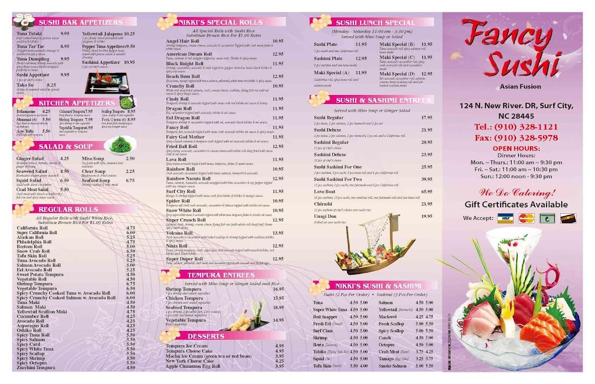 Menu at Fancy Sushi Asian Fusion restaurant, Surf City