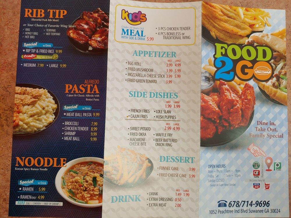 Menu at Food 2 Go restaurant, Suwanee