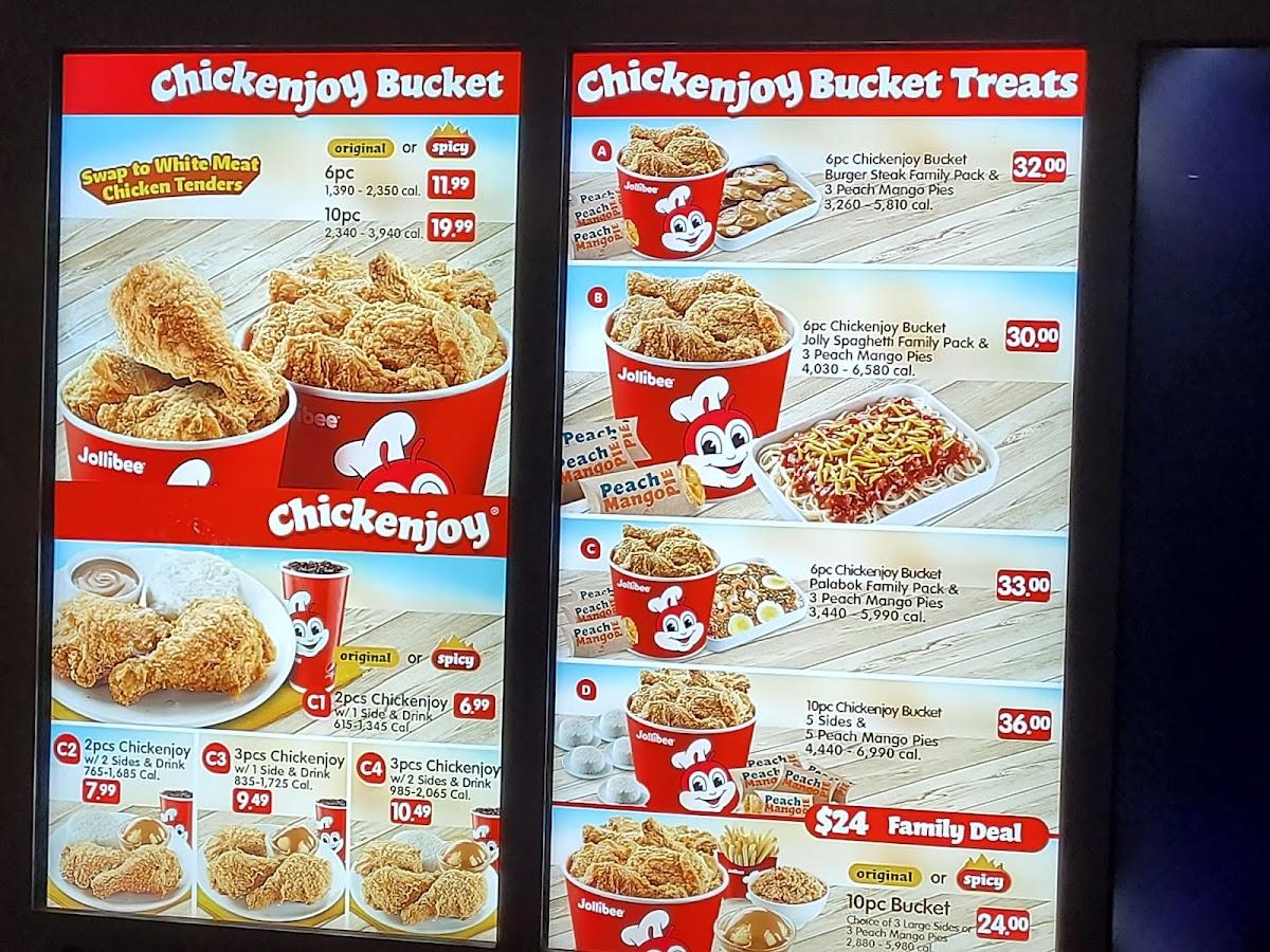 Menu at Jollibee fast food, Plano