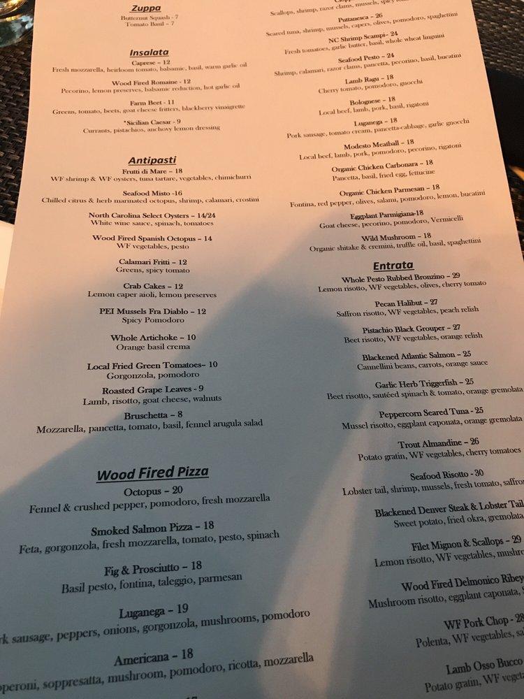 Menu at Modesto pizzeria, Asheville
