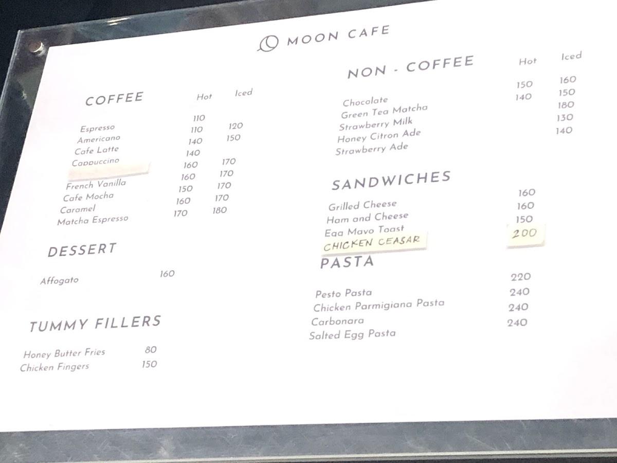 Menu at Moon Cafe, Angeles