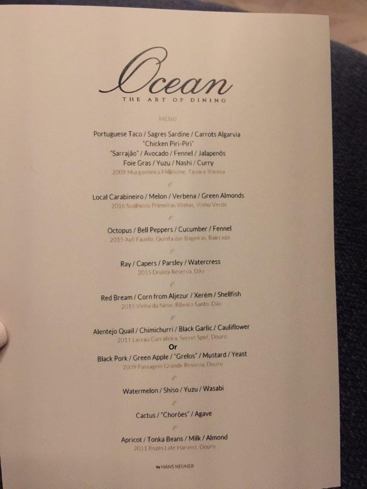 Menu at Ocean restaurant, Porches