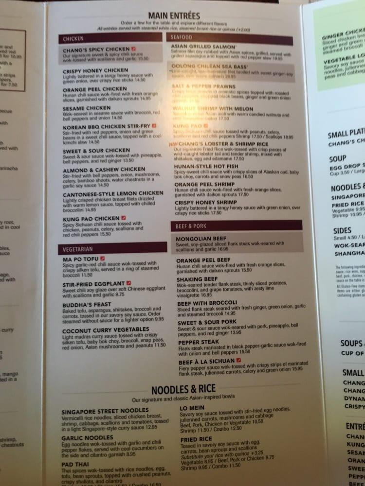 Menu at P.F. Chang's restaurant, Dallas, Dallas Pkwy