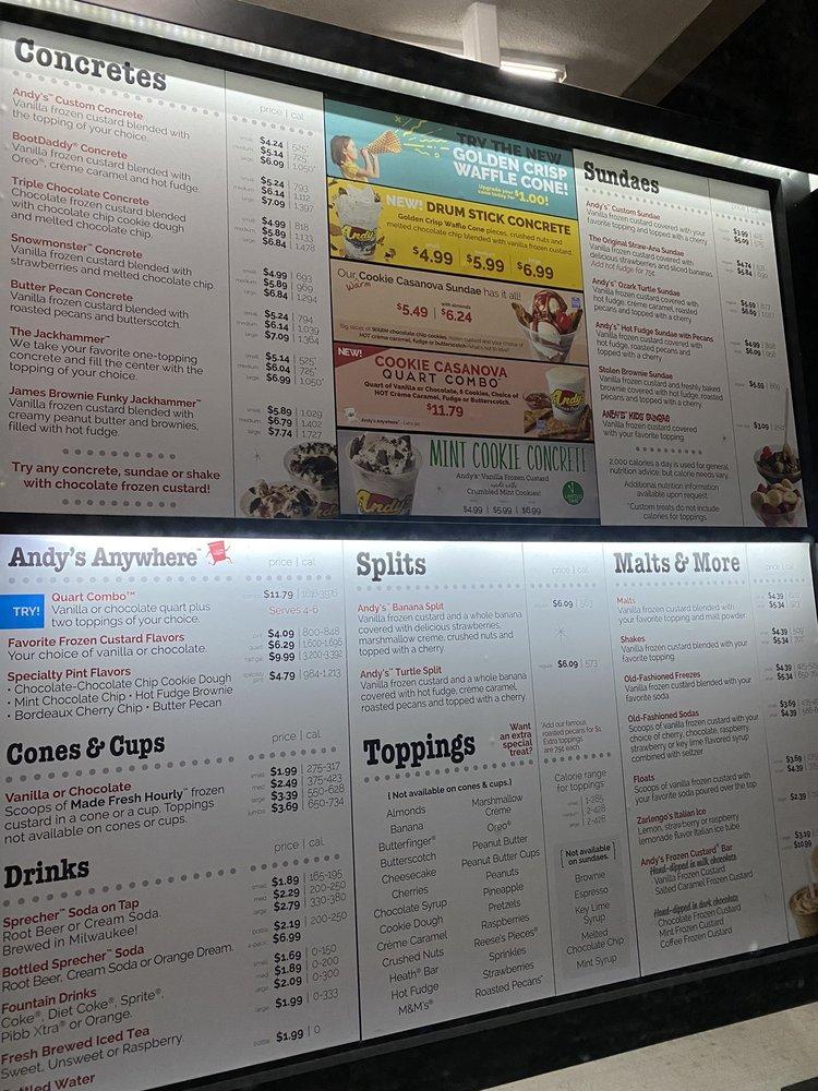 Menu at Andy's Frozen Custard fast food, Blue Springs, NW Hwy 7