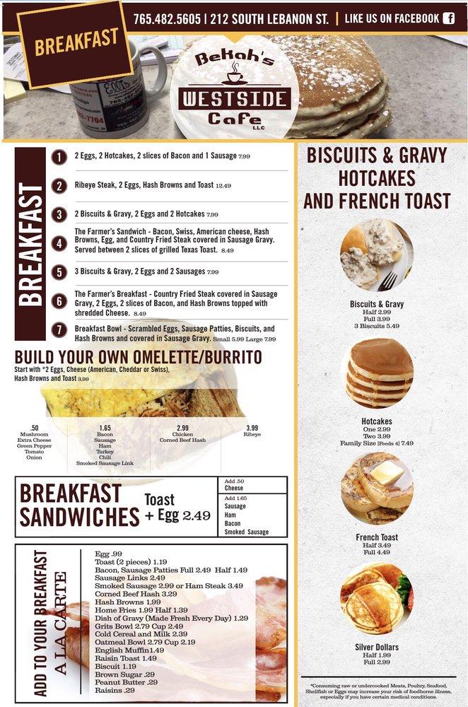 Menu at Westside Cafe, Lebanon