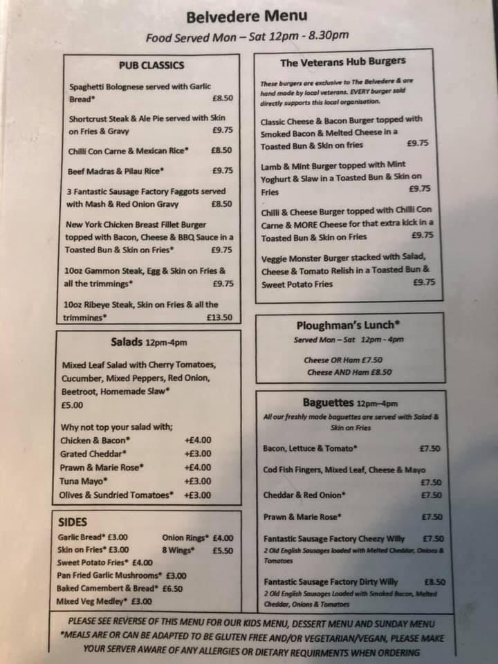Menu at The Belvedere pub & bar, Weymouth