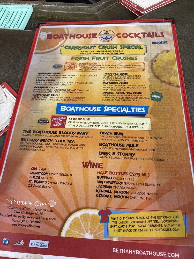 Menu at Bethany Boathouse pub & bar, Bethany Beach, Hickman Plaza Rd
