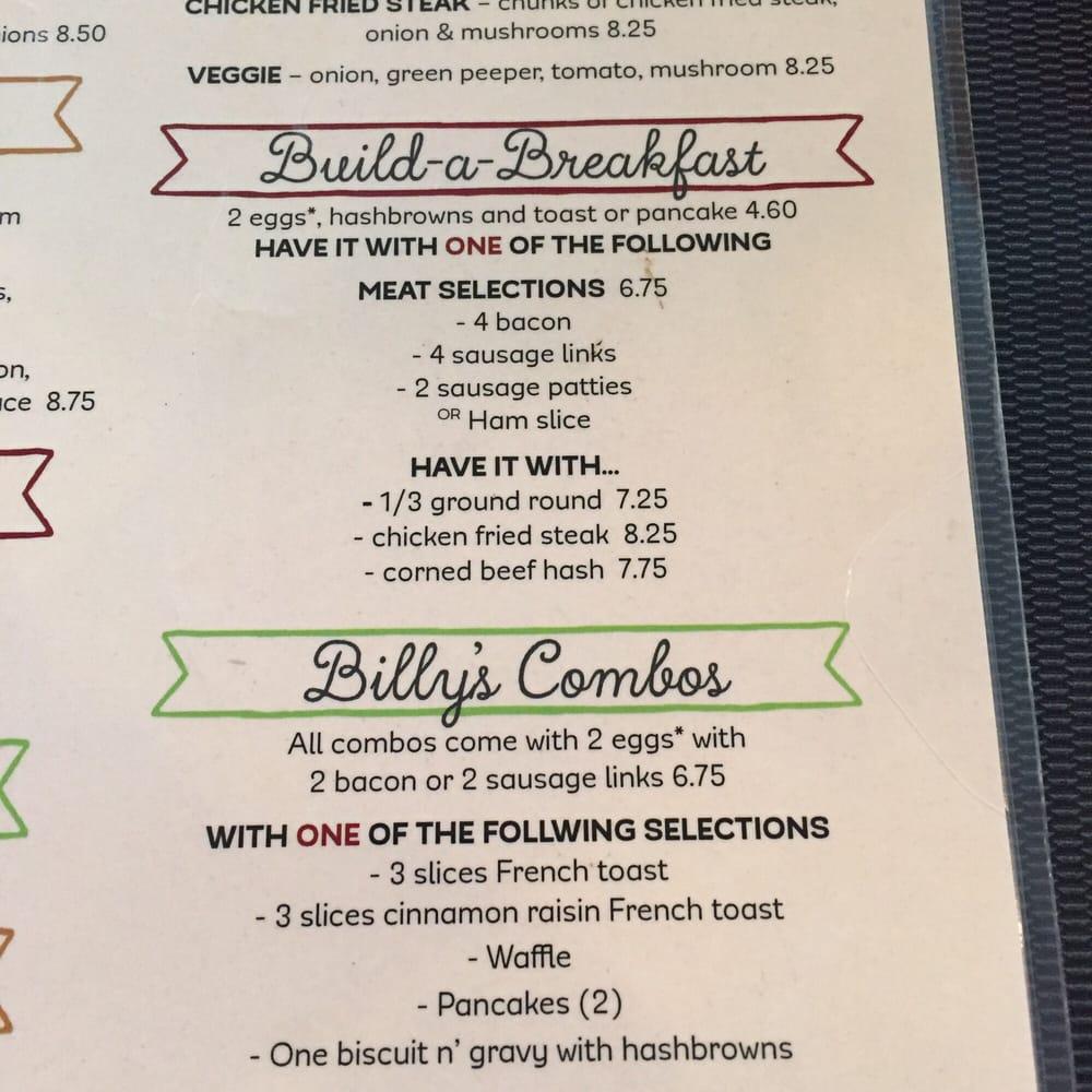 Menu at Billy's Gretna Cafe, Gretna