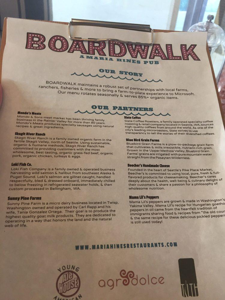 Menu at Boardwalk restaurant, Redmond