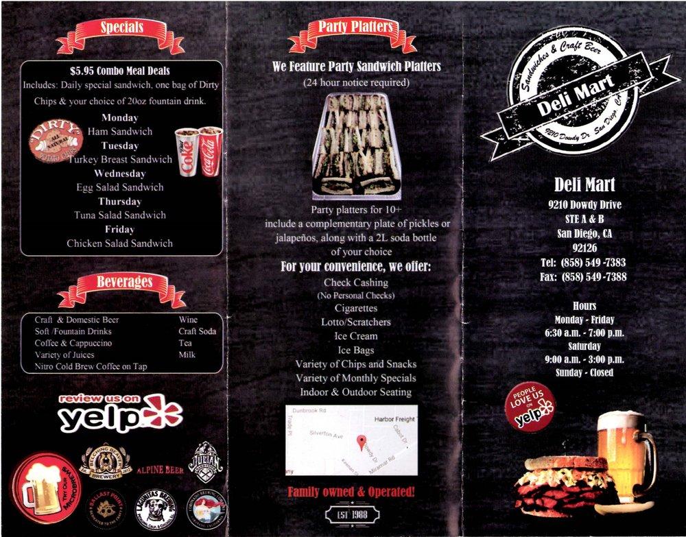 Carta de Deli Mart, San Diego, Dowdy Dr