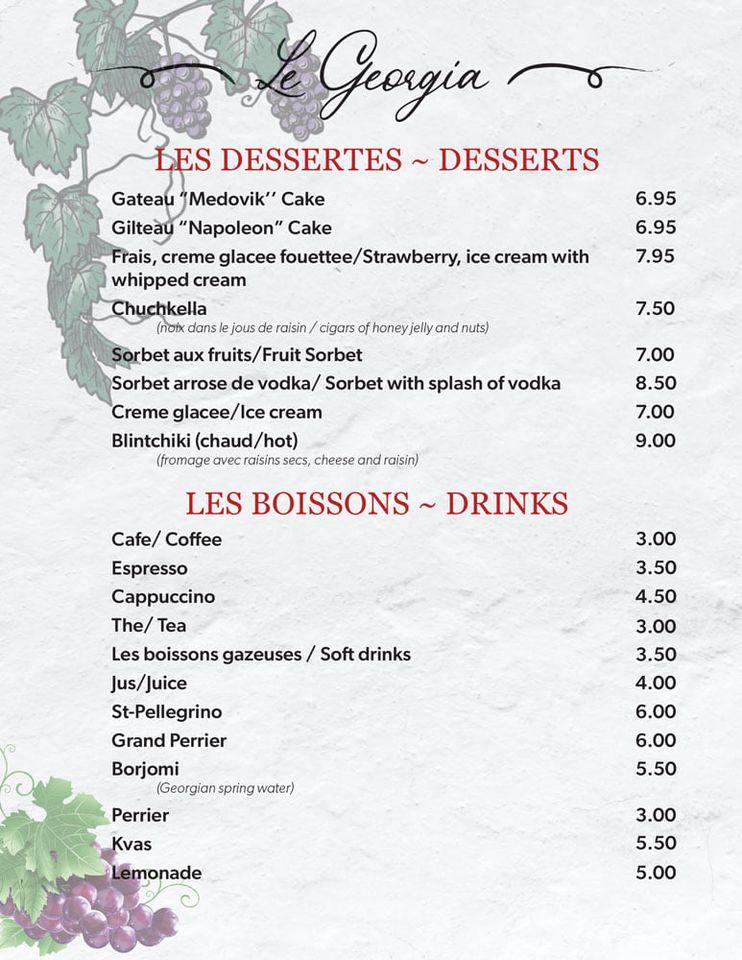 Menu at Georgia Restaurant, Montréal