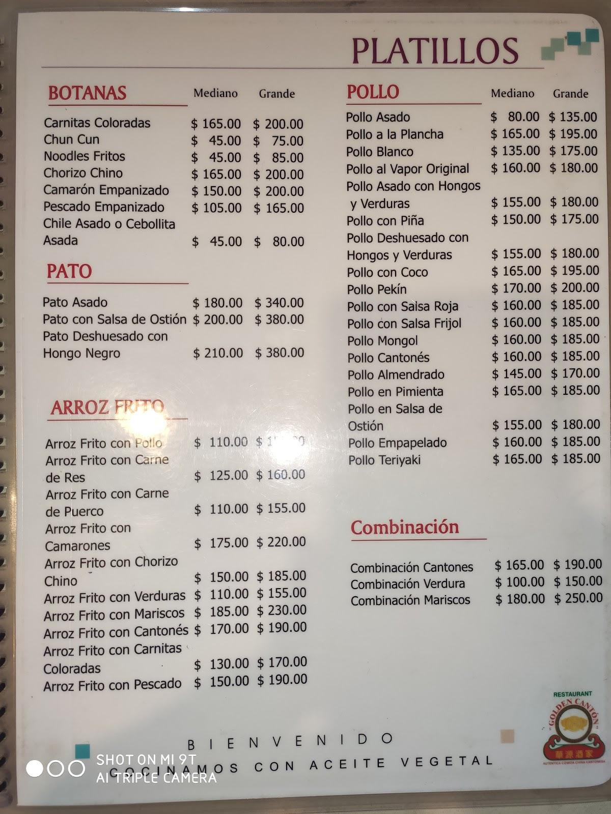 Menu at Golden Canton Restaurant, Mexicali