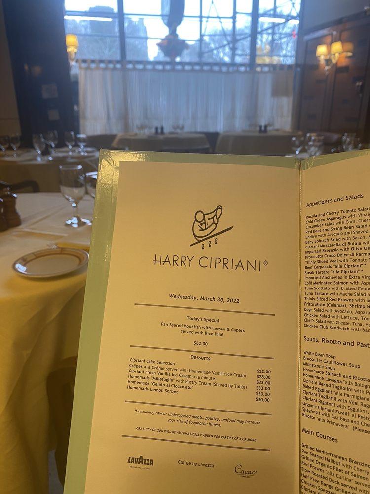 Menu at Harry Cipriani restaurant, West New York, 781 5th Ave