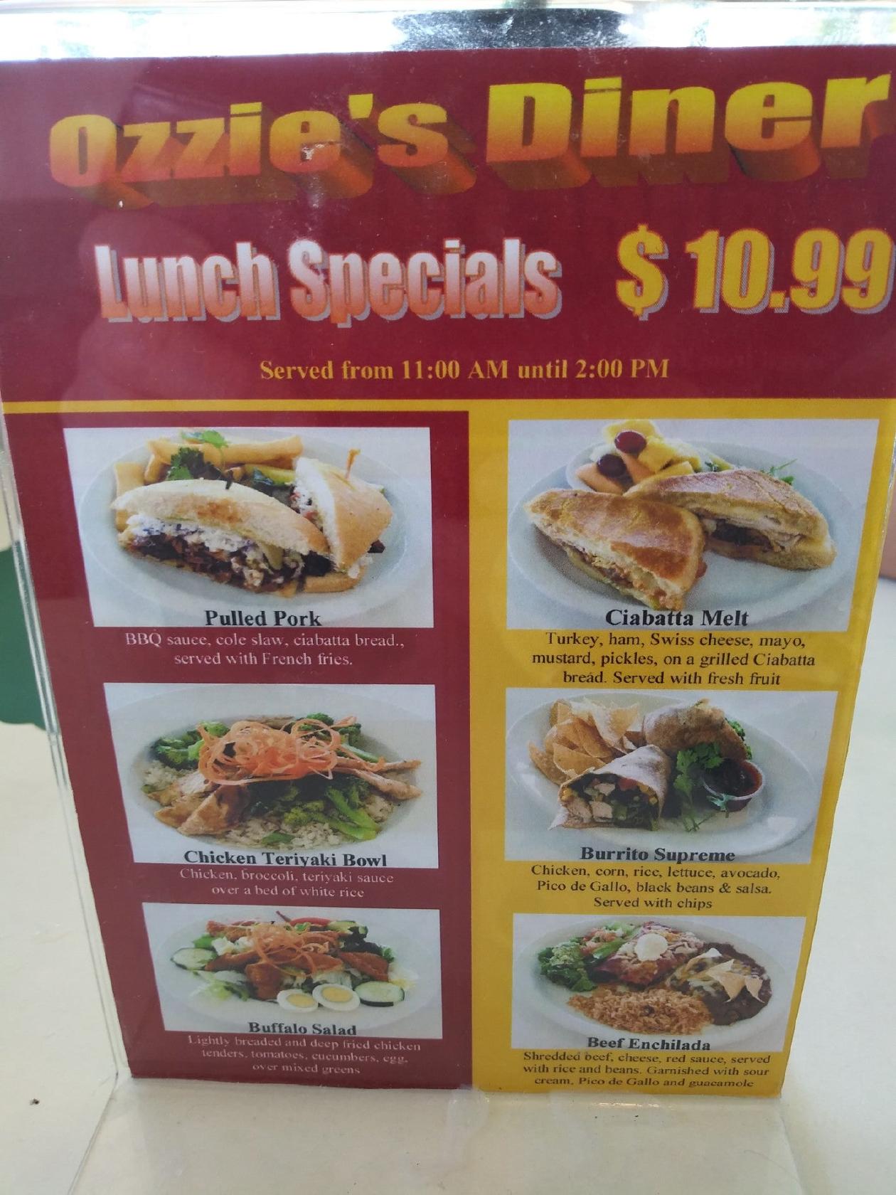 Menu at Ozzie's Diner pub & bar, Commerce