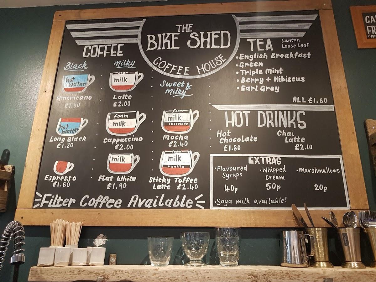 Menu at The Bike Shed cafe, Inverness