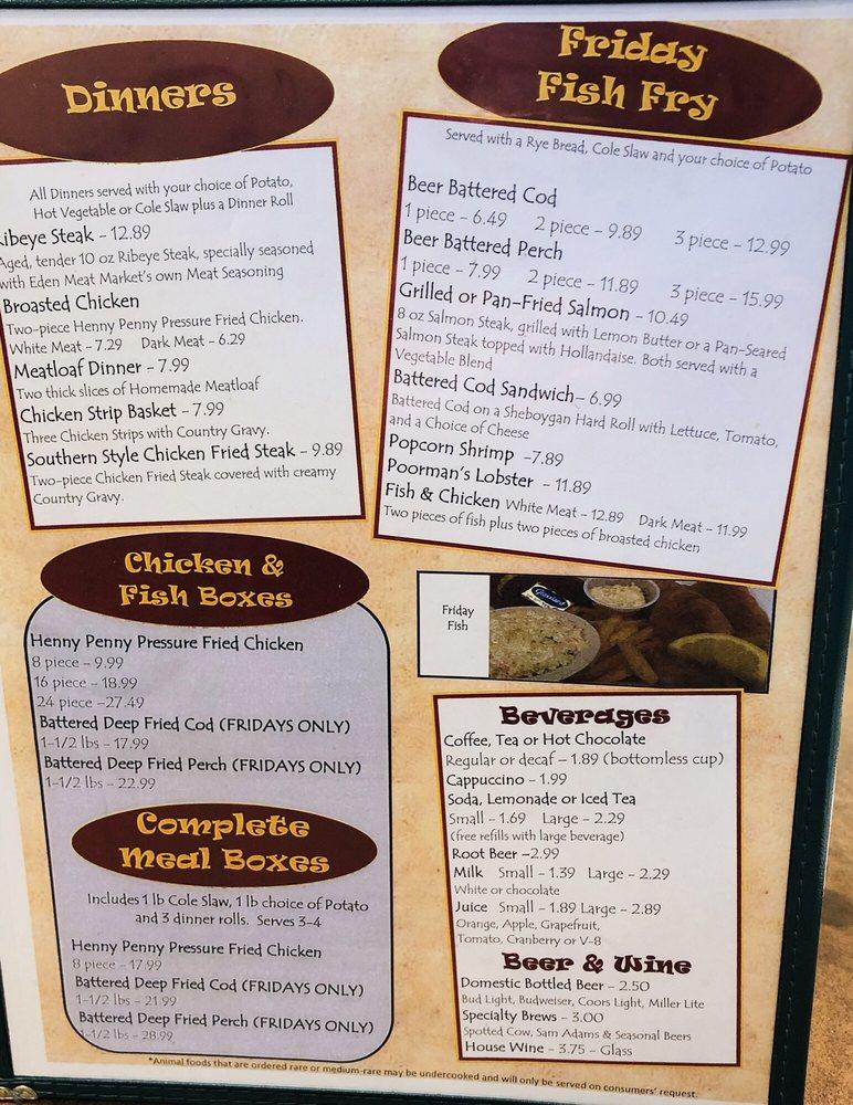 Menu at The Eden Grill restaurant, Fond du Lac, N7591 Peebles Trail